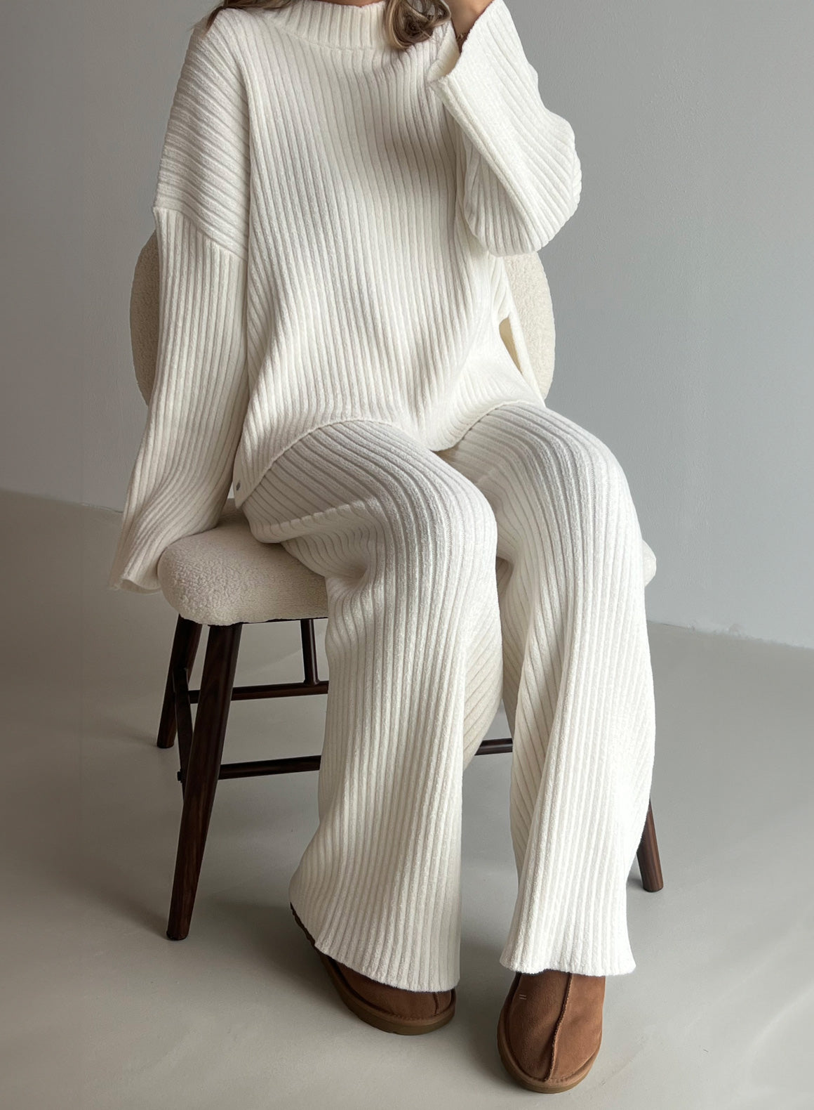 Almond White Rib Knit Sweater – aim'n