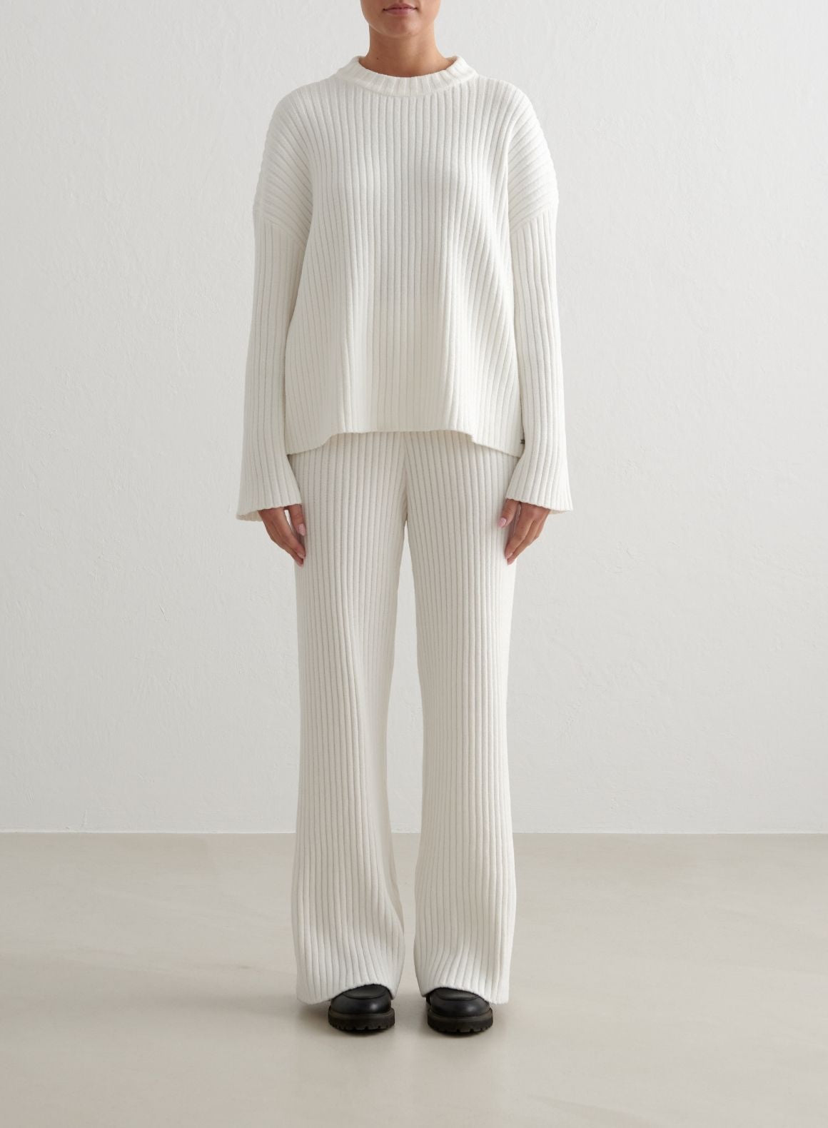 Almond White Rib Knit Pants – aim'n